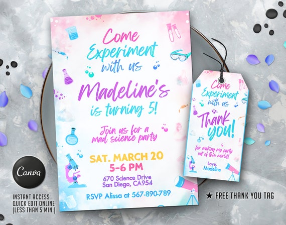 Editable Science Birthday Invitation Template, Printable Birthday Party ...