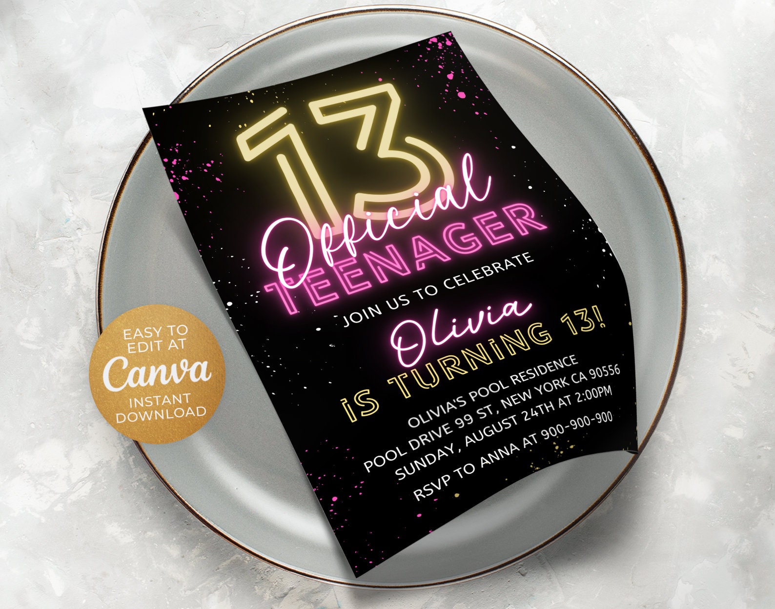 13th Girl Birthday Invitation 13th Invitation Official - Etsy