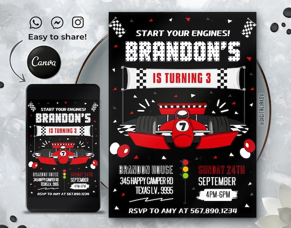 Editable Go Kart Invitation Template, Printable Birthday Party ...