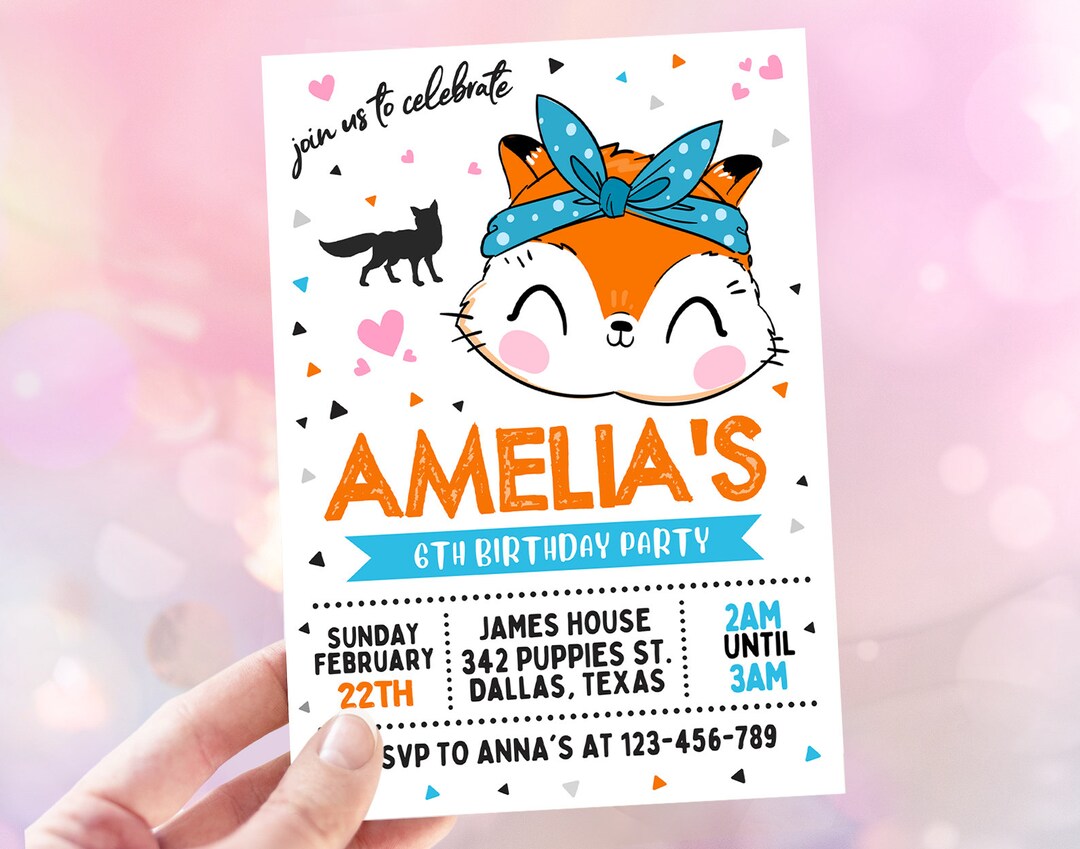 Fox Birthday Invitation Template, Printable Birthday Party Invitations ...