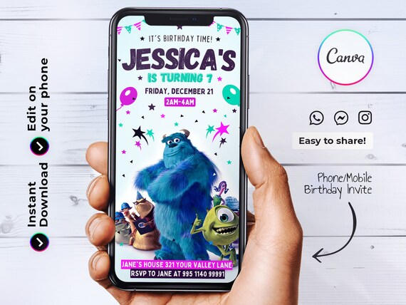 Editable Monsters Mobile Birthday Invitation Template | Birthday Party ...