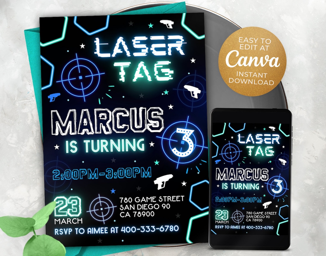 Editable Laser Tag Invitation Template, Printable Birthday Party ...