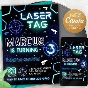 Editable Laser Tag Invitation Template, Printable Birthday Party ...