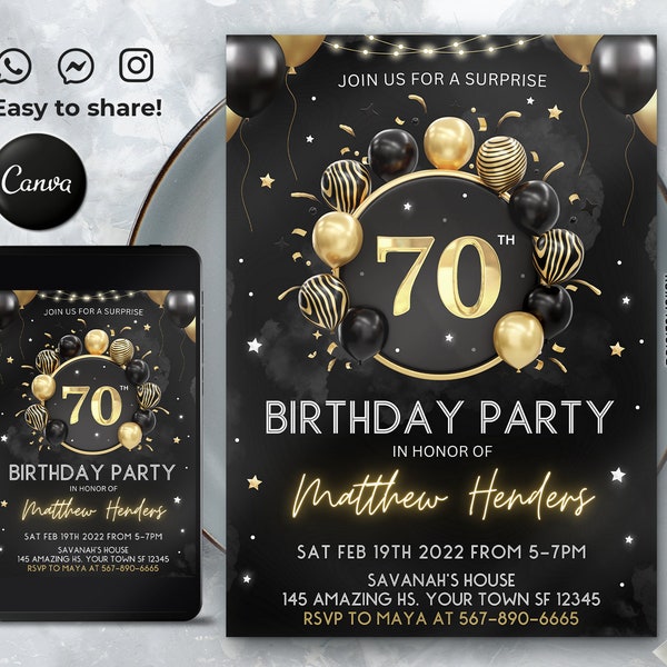 70th Birthday Invitations - Etsy