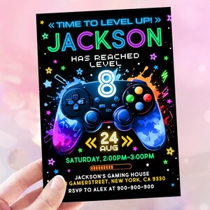 Gamer Video Game Invitation, Game Party Invitation, Level up Birthday ...