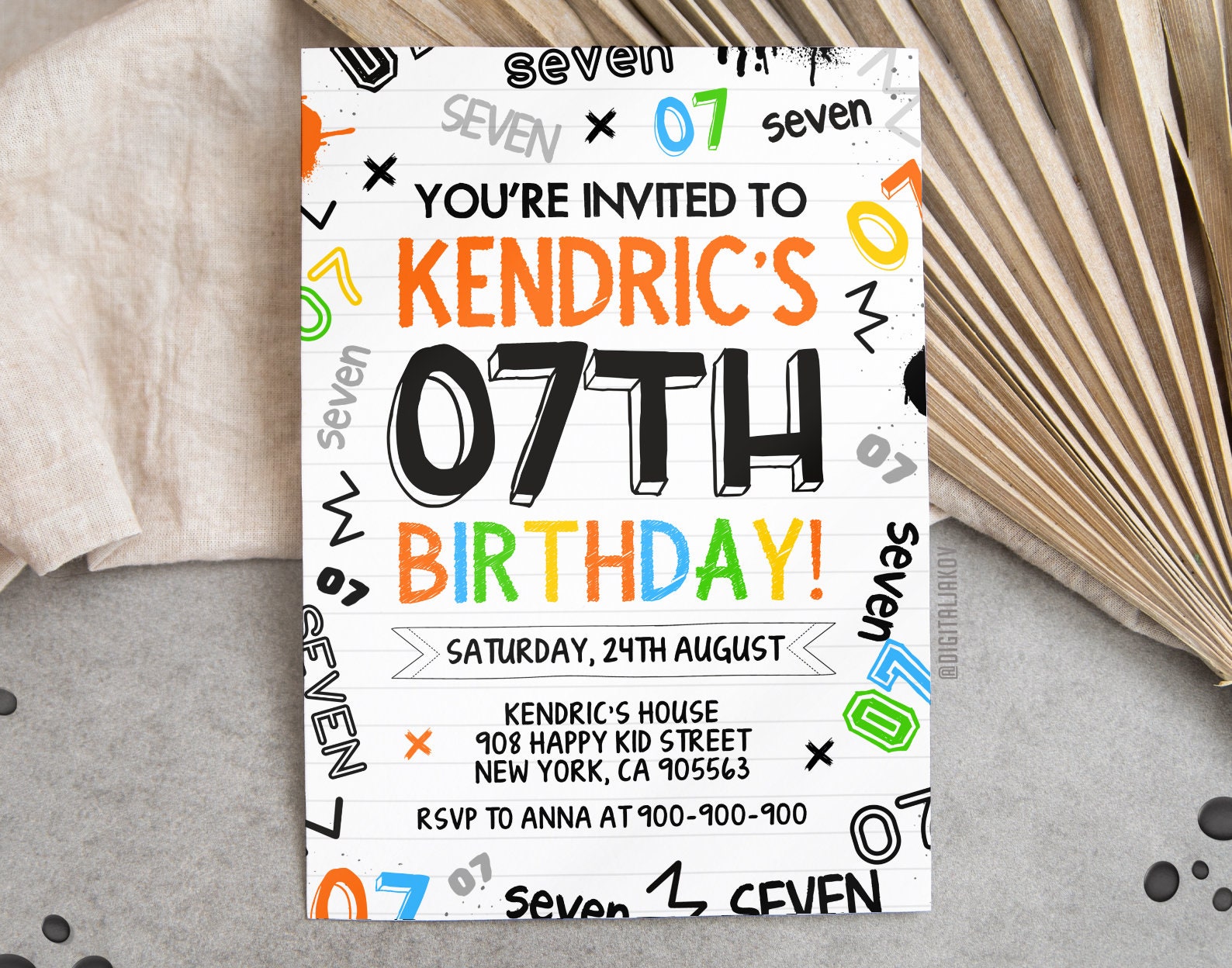 7th Birthday Invitation Boy Birthday Invitation Canva - Etsy
