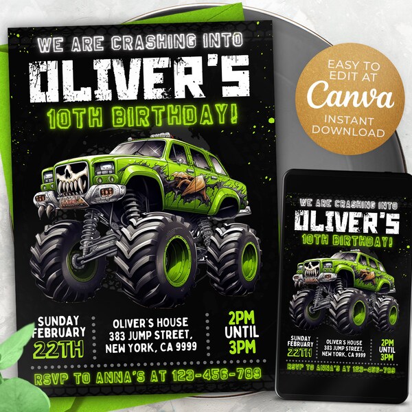 Monster Truck Digital Editable Invite - Etsy