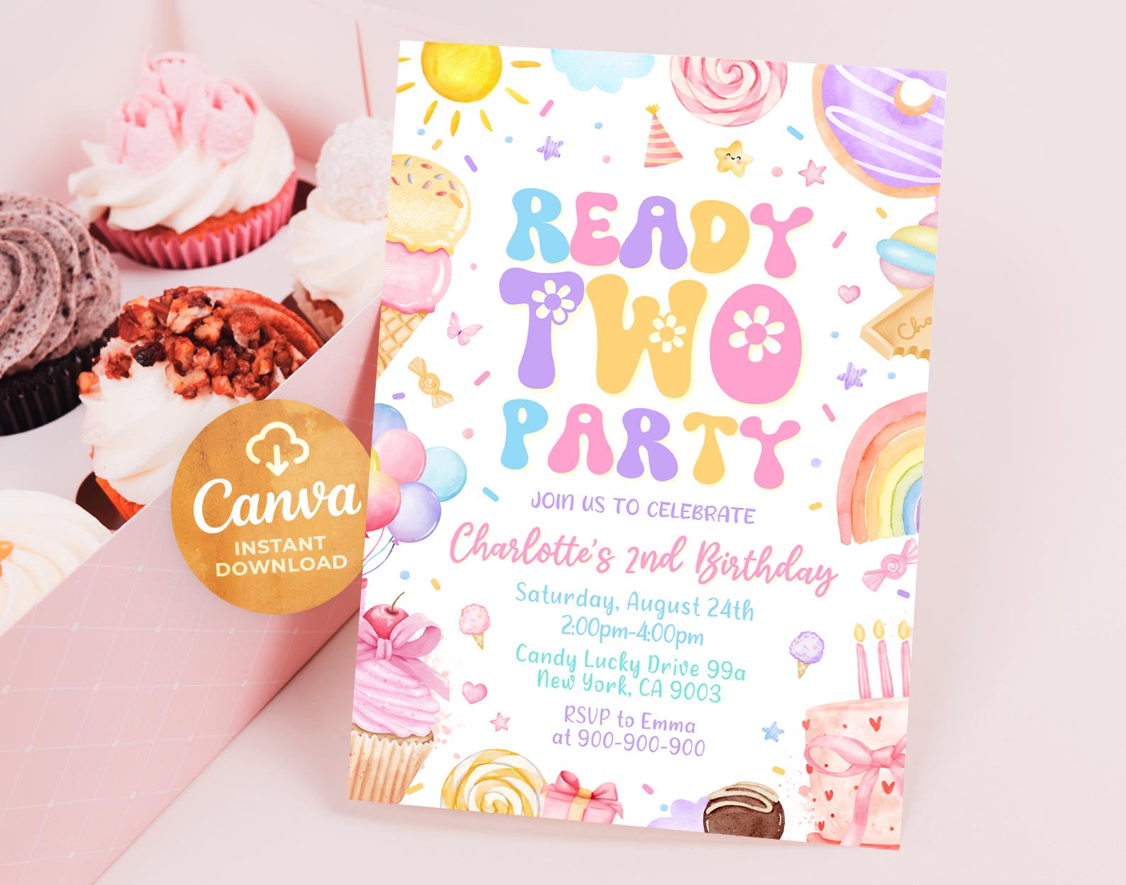 Retro 2nd Birthday Invitation: Editable Canva Template (digital ...