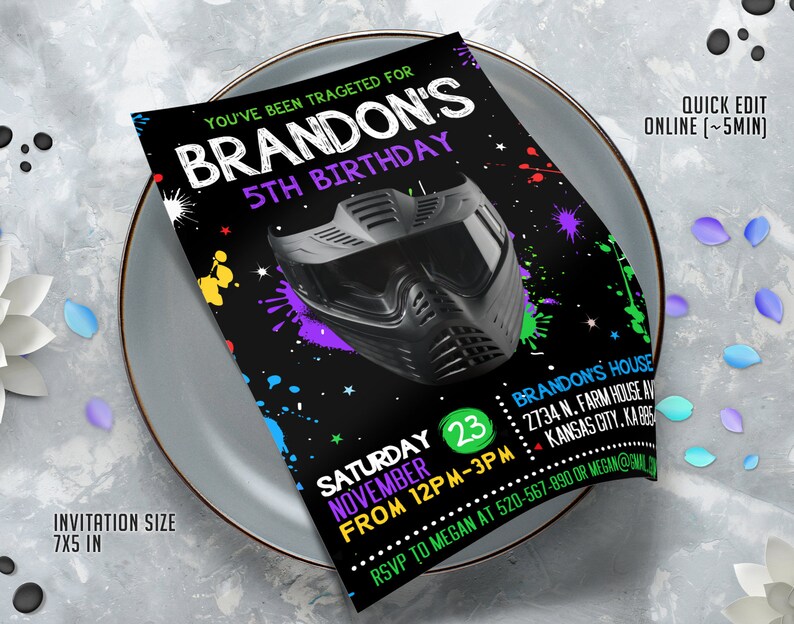 Editable Paintball Invitation Template Printable Birthday - Etsy