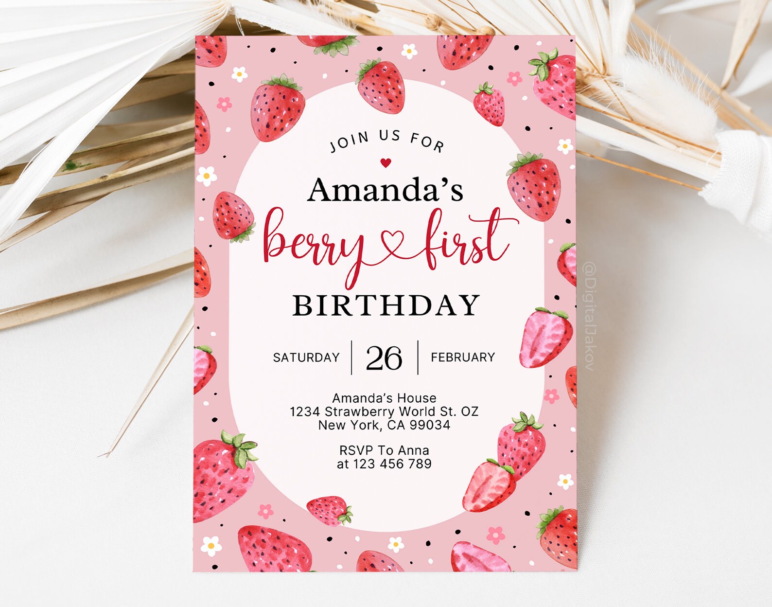 Editable Berry First Birthday Invitation Template, Berry First Birthday ...