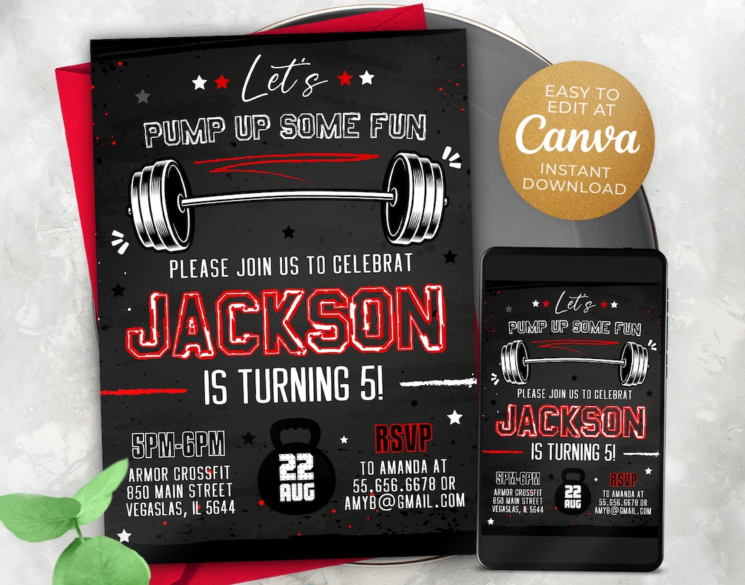 Editable Fitness Gym Birthday Invitation, Printable Birthday Party ...