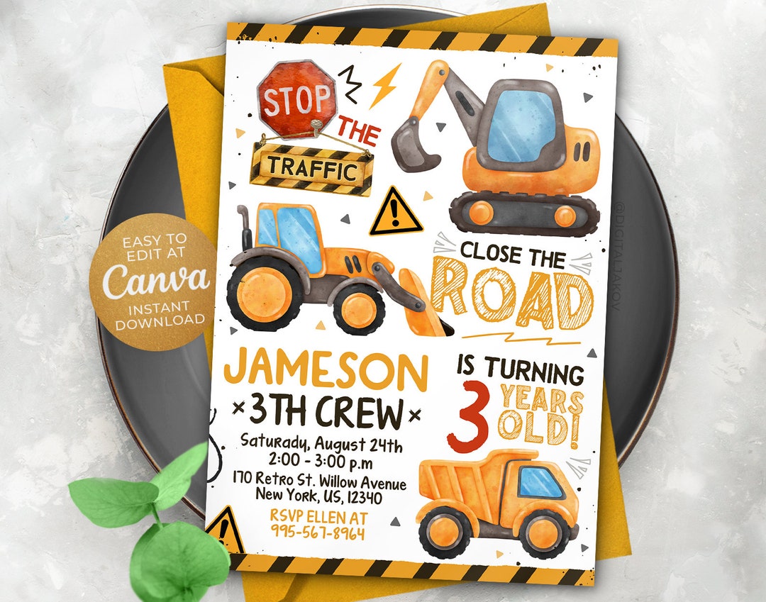 Editable Construction Invitation Construction Birthday - Etsy Canada