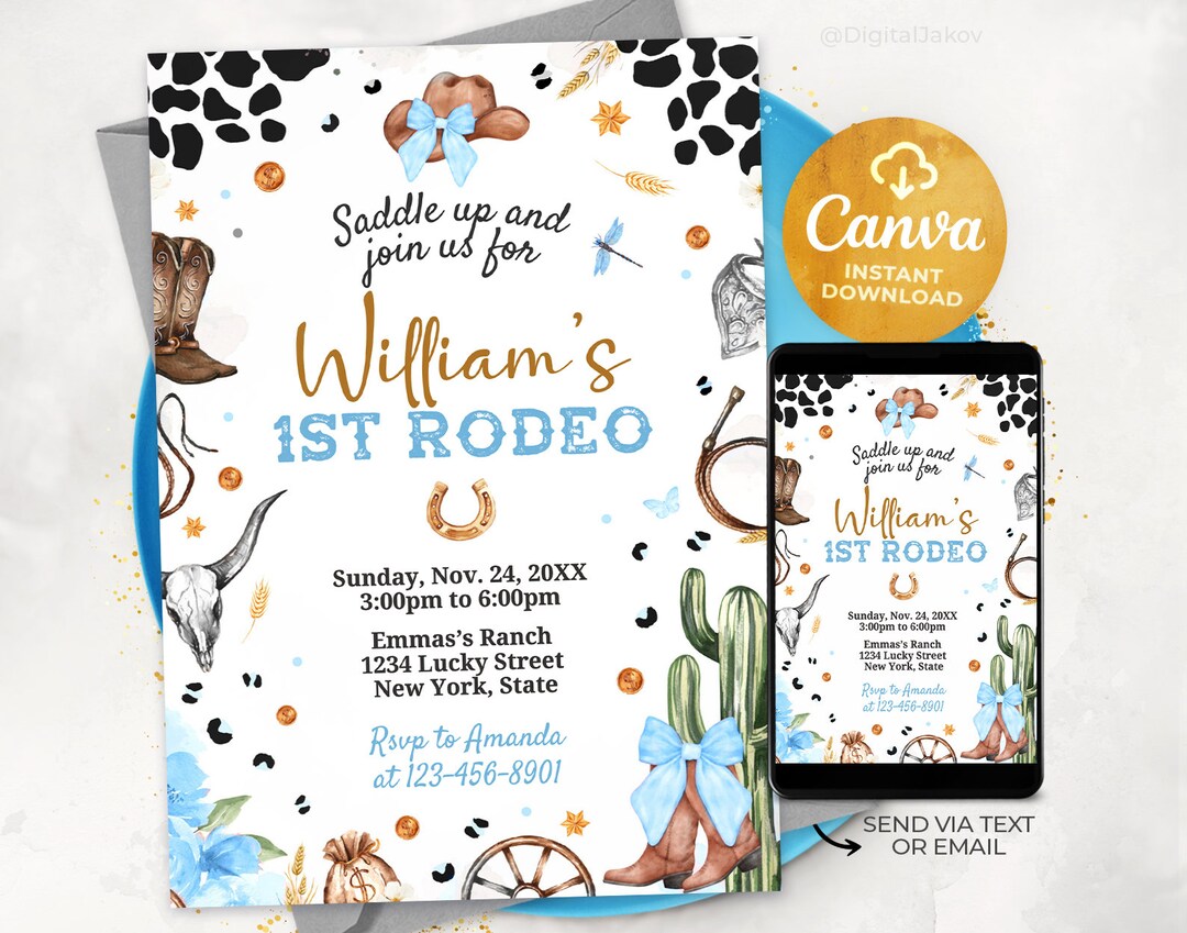 First Rodeo Invitation, Cowboy Birthday Invitation, Wild West Birthday ...