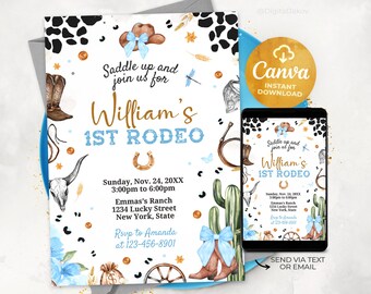 First Rodeo Invitation, Cowboy Birthday Invitation, Wild West Birthday ...