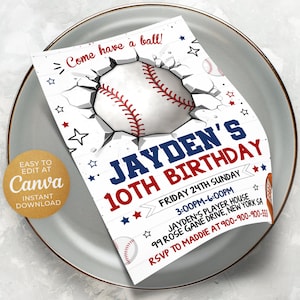 Editable Baseball Invitation, Baseball Birthday Party Invitation ...