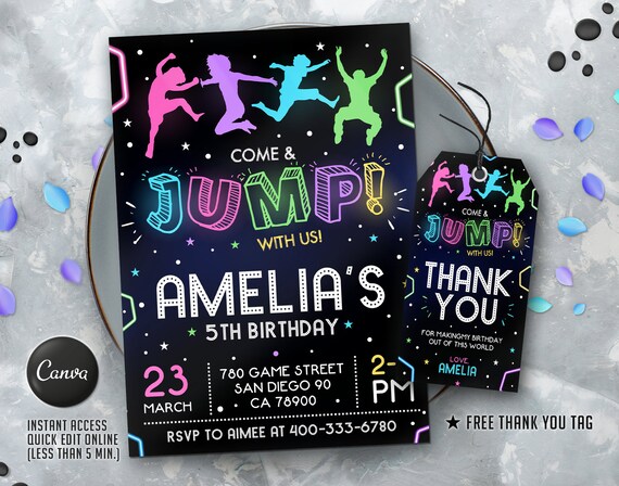 Editable Jump Birthday Invitation Template, Printable Birthday Party ...