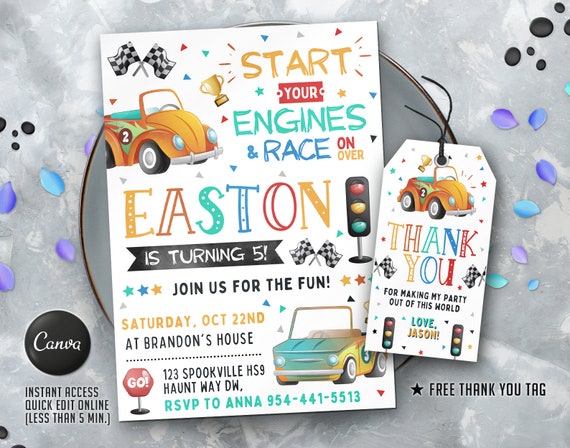 Editable Racing Cars Birthday Invitation Template, Printable Birthday ...