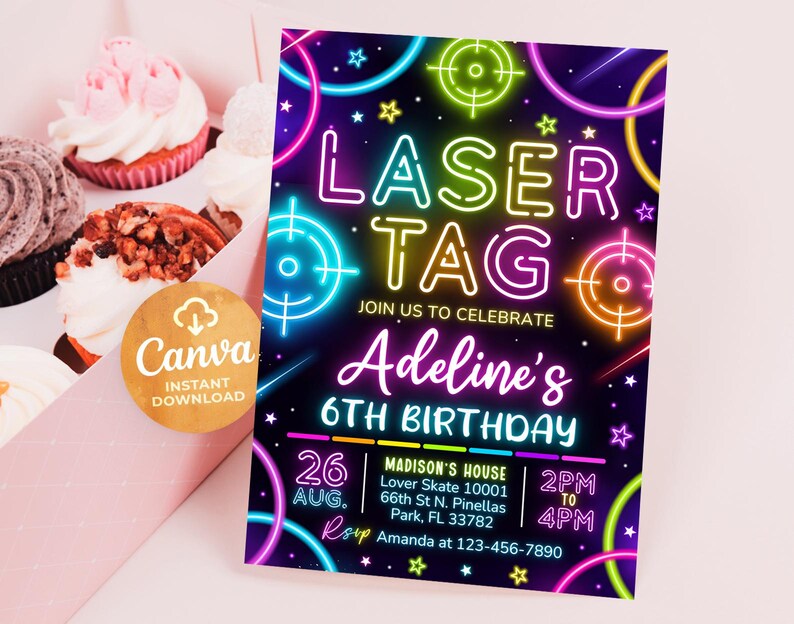 Laser Tag Invitation, Laser Tag Birthday Invitation, Rainbow Glow Laser ...