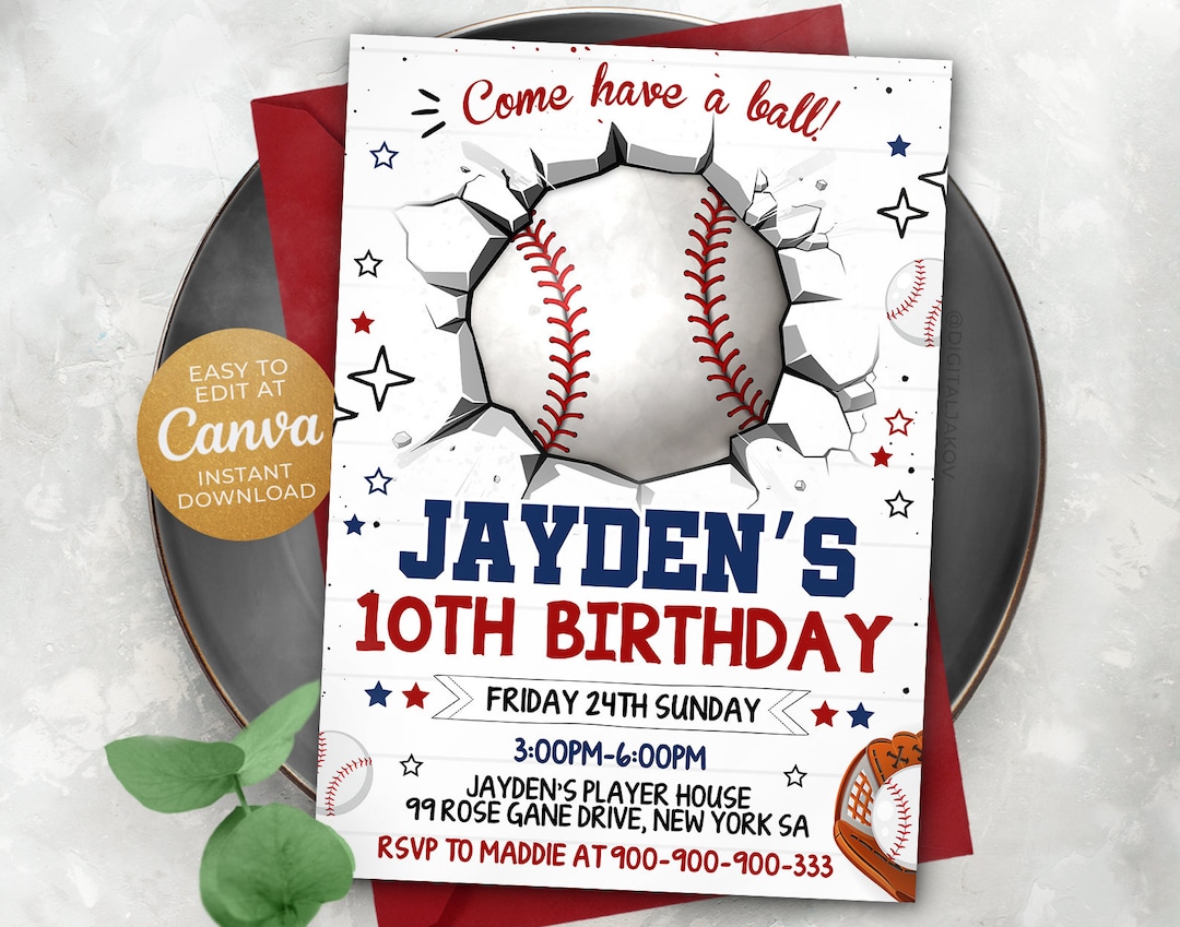 Editable Baseball Invitation, Baseball Birthday Party Invitation ...