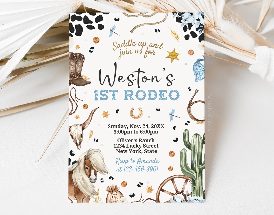 First Rodeo Invitation, Cowboy Birthday Invitation, Wild West Birthday ...