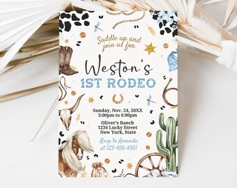 First Rodeo Invitation, Cowboy Birthday Invitation, Wild West Birthday ...
