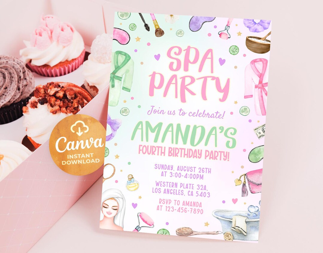Spa Party Birthday Invitation, Pamper Party Birthday Invite, Glam Party ...