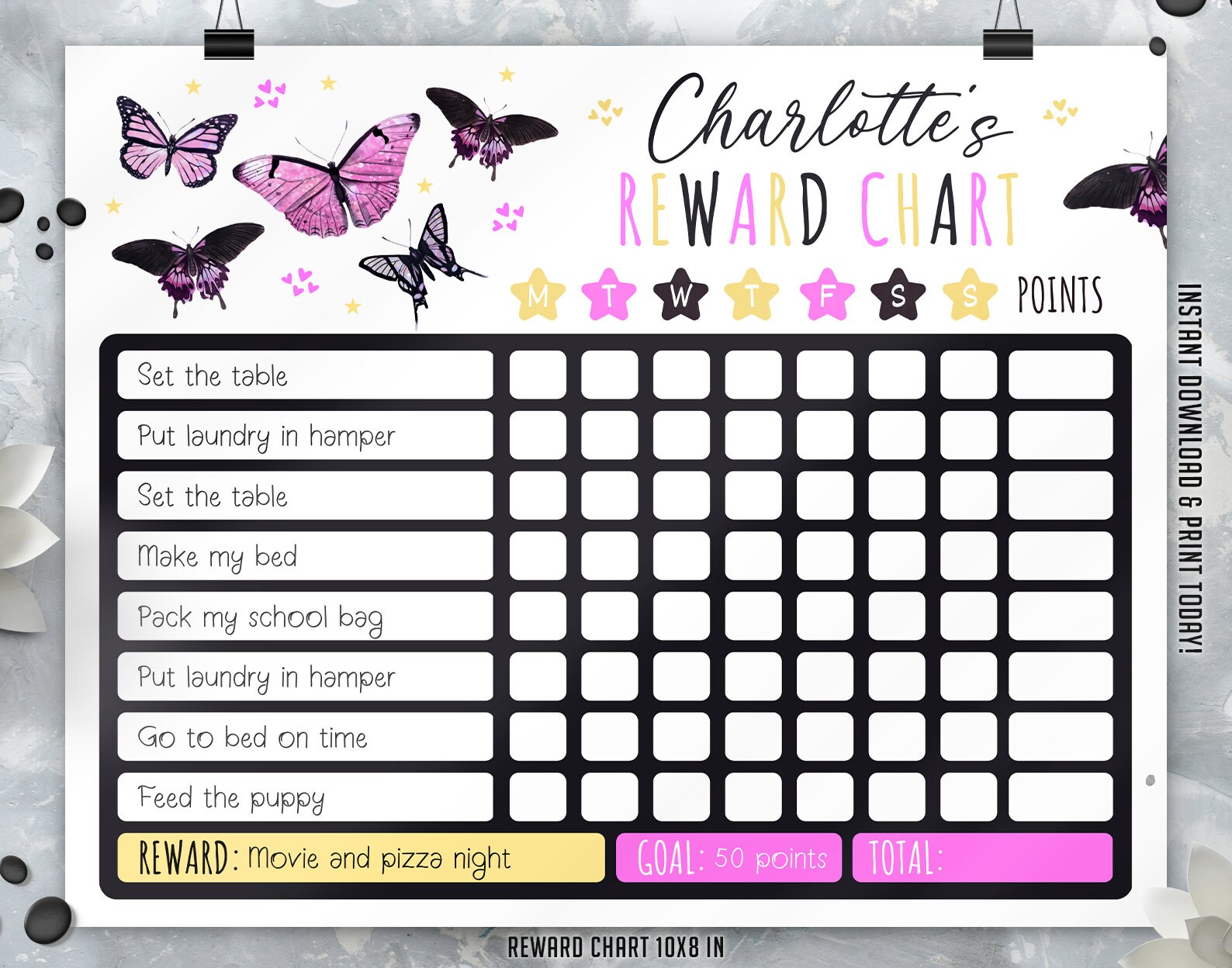 EDITABLE Butterfly Reward Chart Butterfly Behavior Chart - Etsy