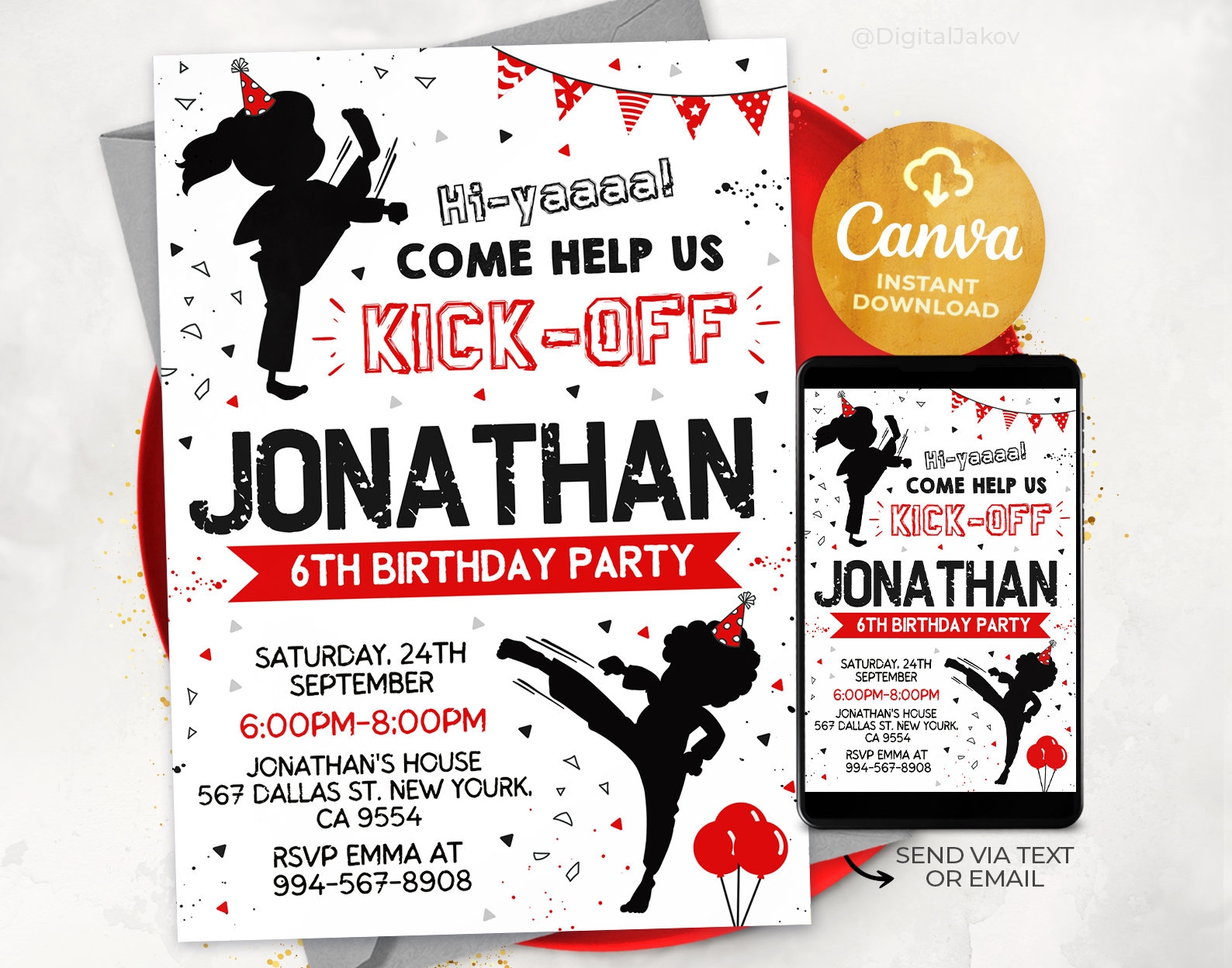 Editable Karate Invitation Template, Printable Birthday Party ...