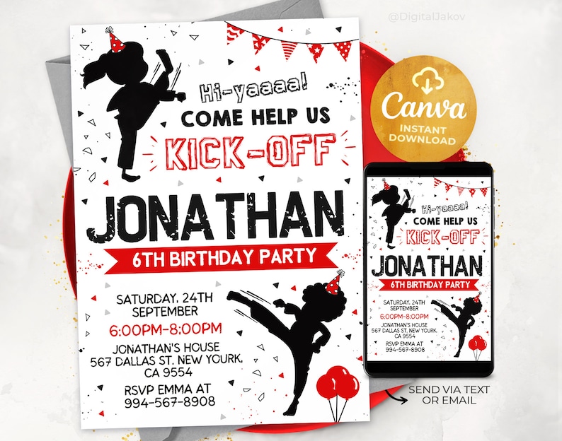 Editable Karate Invitation Template, Printable Birthday Party ...