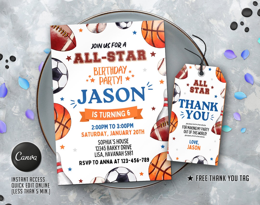 Editable Sports Birthday Invitation Template Printable - Etsy