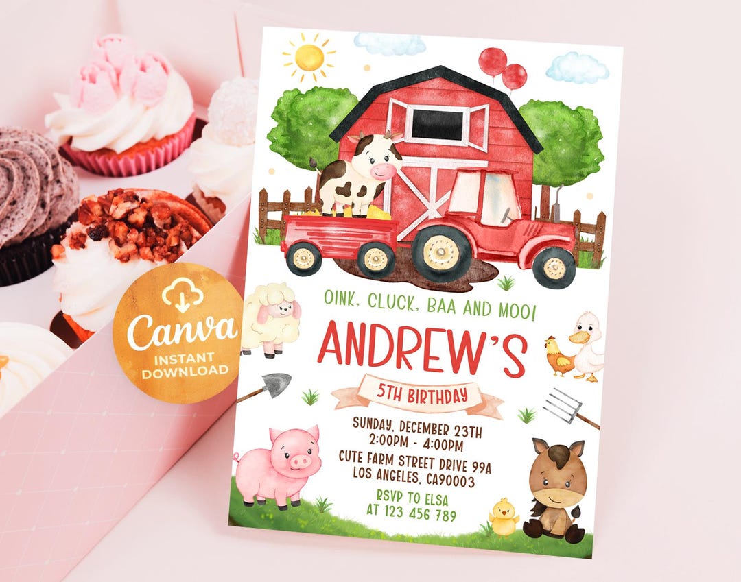Farm Birthday Invitation, Farm Animals Party Invites, Ranch Kids Invite ...
