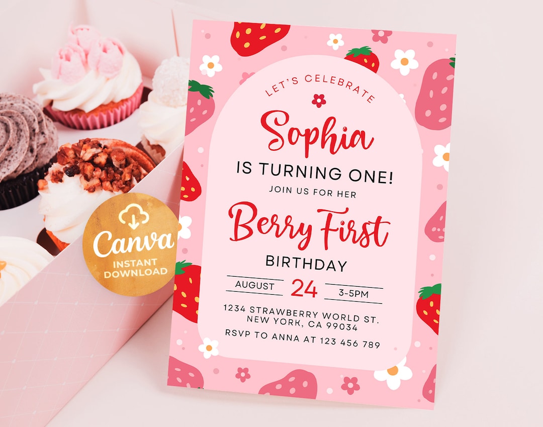 Berry First Birthday Invitation Template, Berry First Birthday ...