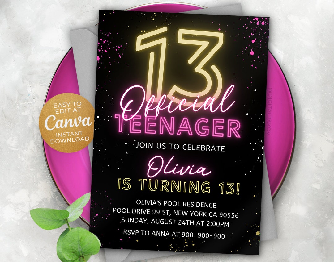 13th Girl Birthday Invitation 13th Invitation Official - Etsy