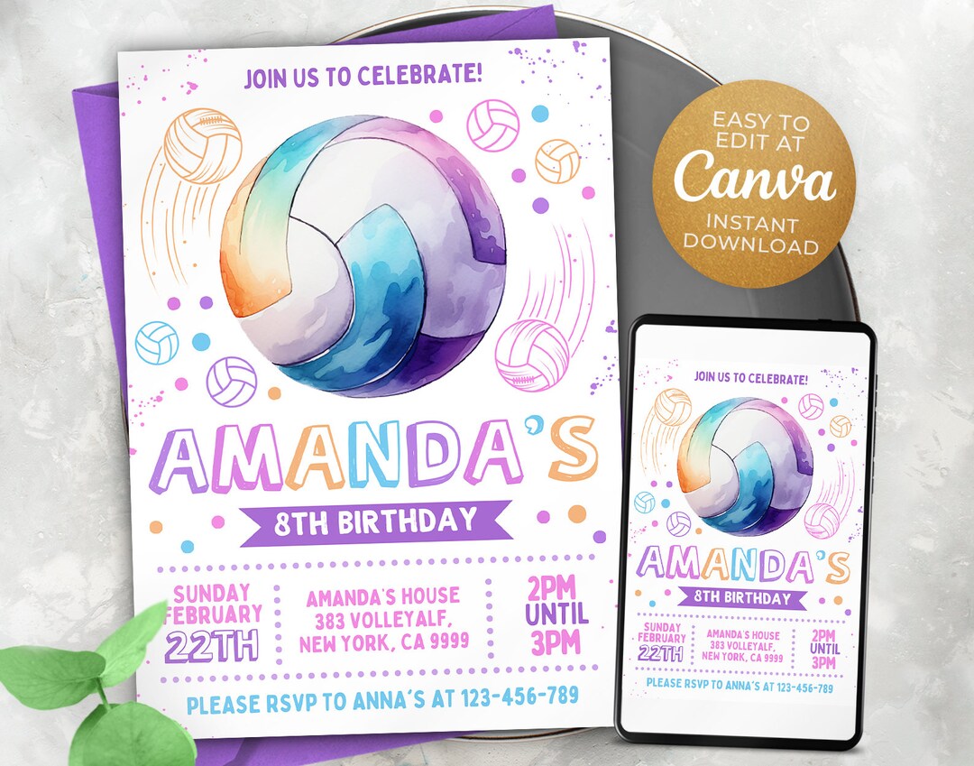 Volleyball Birthday Invitation, Volleyball Party Invite, Volleyball ...