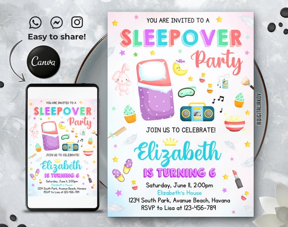 Editable Sleepover Invitation Template, Printable Birthday Party ...