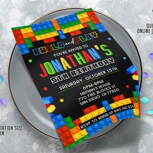 Editable Blocks Birthday Invitation Template, Printable Birthday Party ...