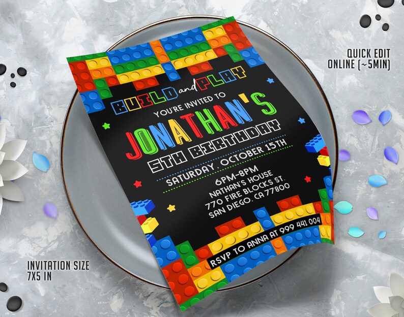 Editable Blocks Birthday Invitation Template Printable - Etsy