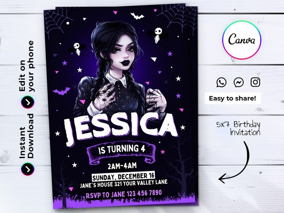 Editable Wednesday Birthday Invitation Template, Printable Birthday ...