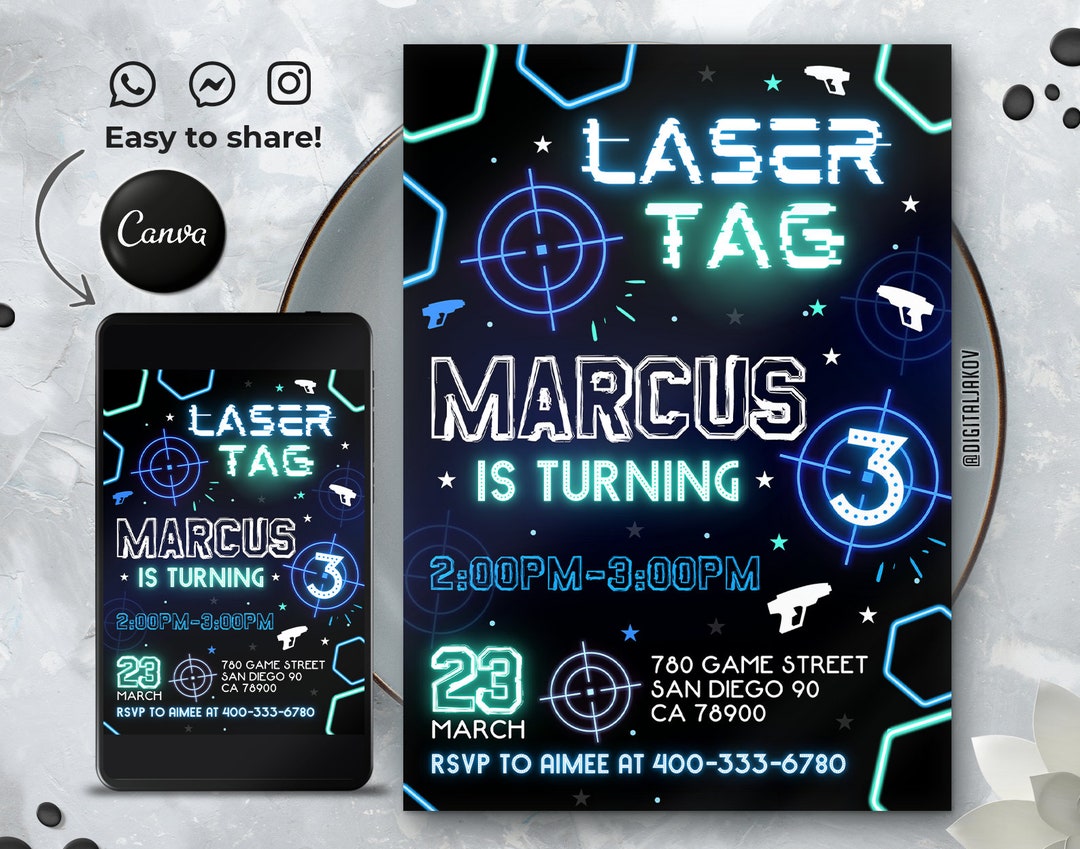 Editable Laser Tag Invitation Template Printable Birthday - Etsy