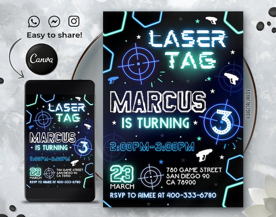 Editable Laser Tag Invitation Template, Printable Birthday Party ...