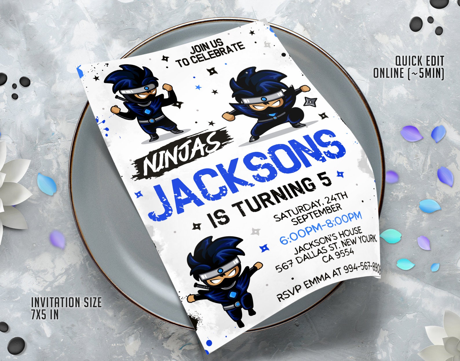 Editable Ninja Invitation Template, Printable Birthday Party Invitations, Digital Kids Party ...