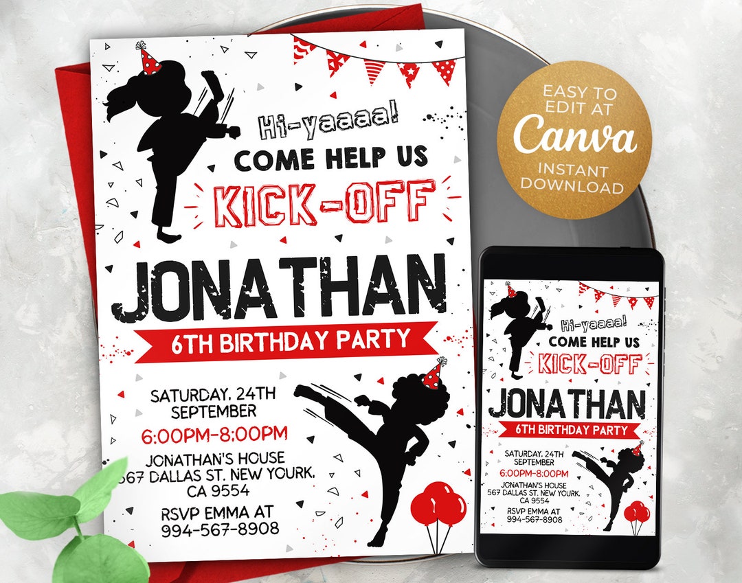Editable Karate Invitation Template, Printable Birthday Party ...