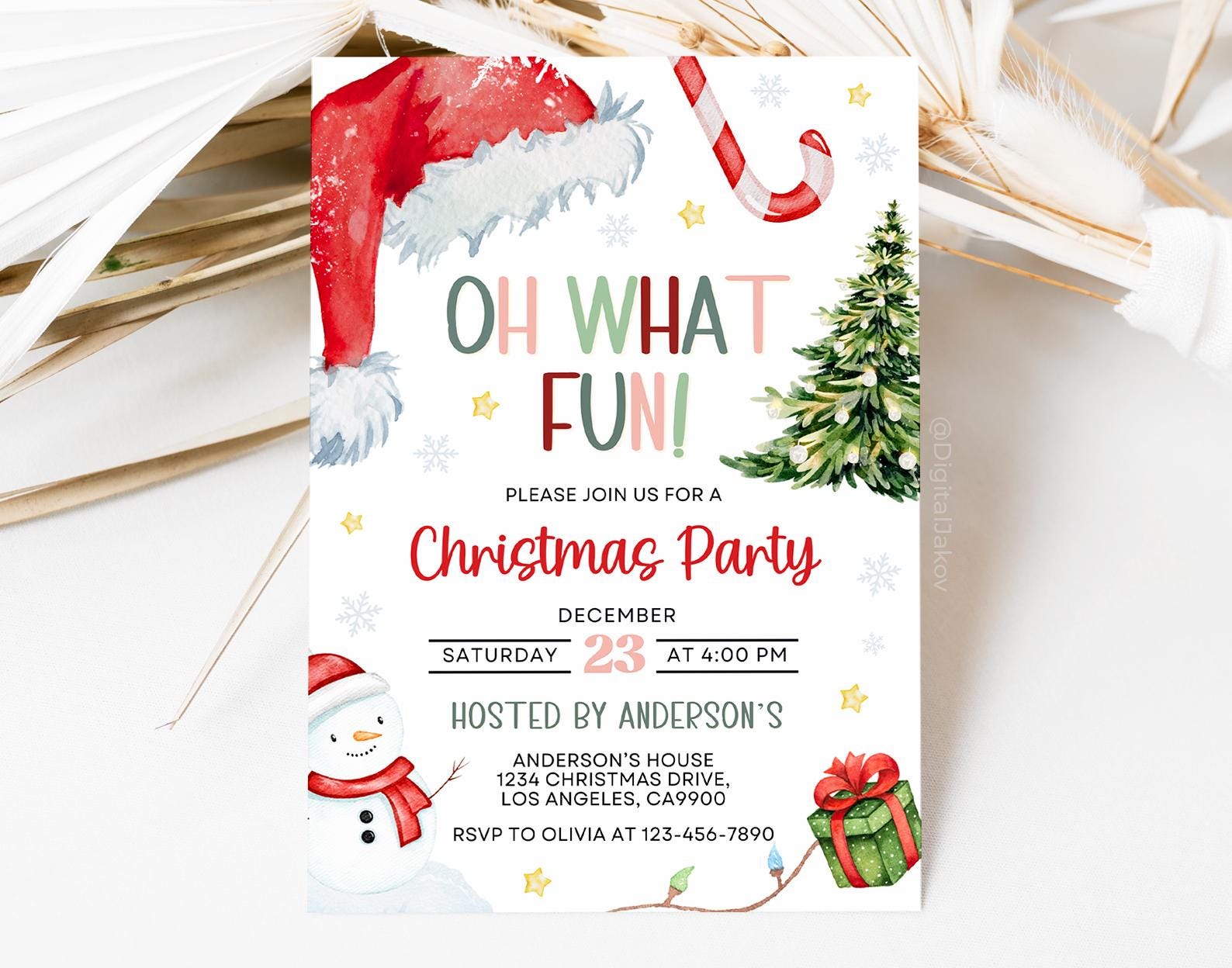 Christmas Party Invitation Kids Holiday Santa Hat Oh What Fun Invite ...