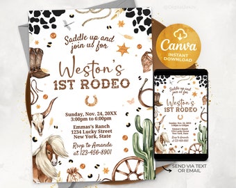First Rodeo Invitation, Cowboy Birthday Invitation, Wild West Birthday ...
