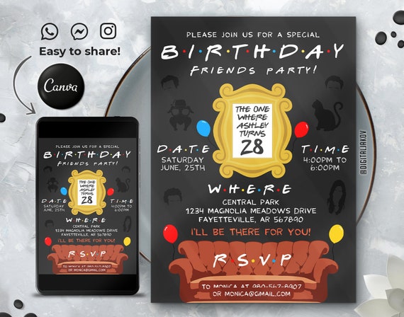 Editable Friends Invitation Template, Printable Birthday Party ...
