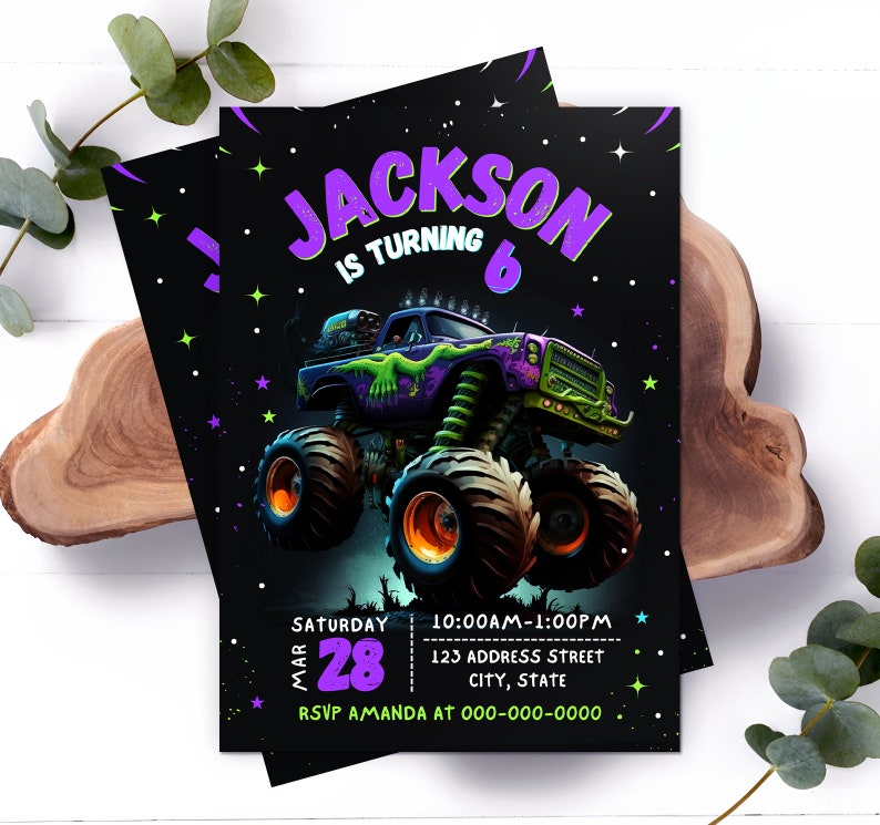 Editable Monster Truck Birthday Invitation Template Printable - Etsy