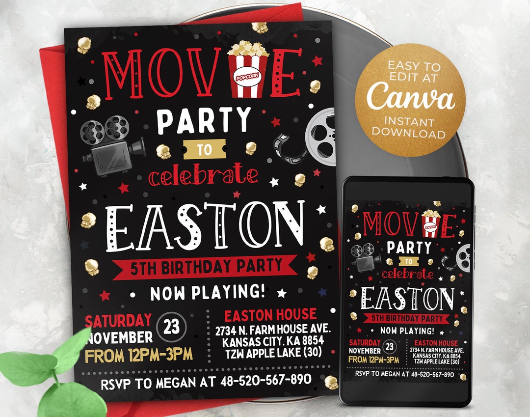 Editable Movie Birthday Invitation, Printable Birthday Party ...