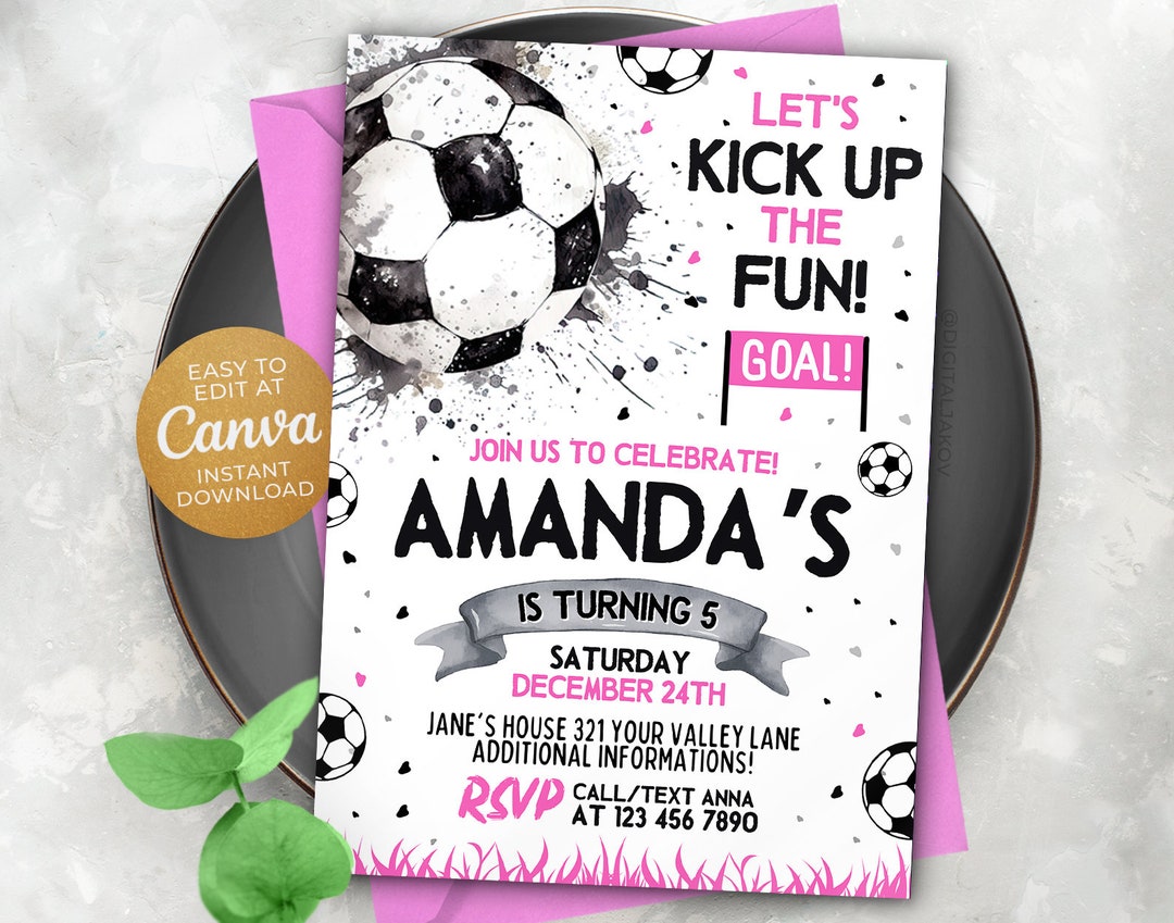Editable Girl Soccer Birthday Invitation Template, Printable Birthday ...