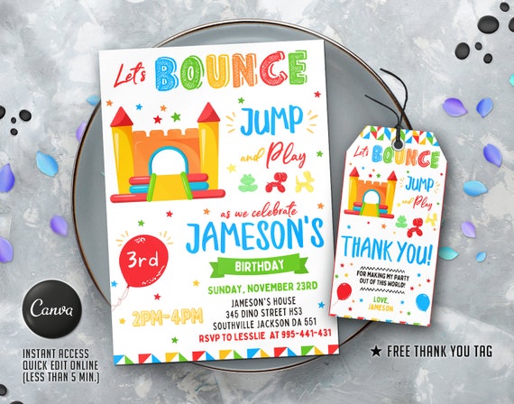Editable Bounce House Birthday Invitation Template, Printable Birthday ...