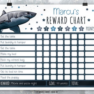 EDITABLE Shark Reward Chart, Shark Behavior Chart, Chore Chart ...